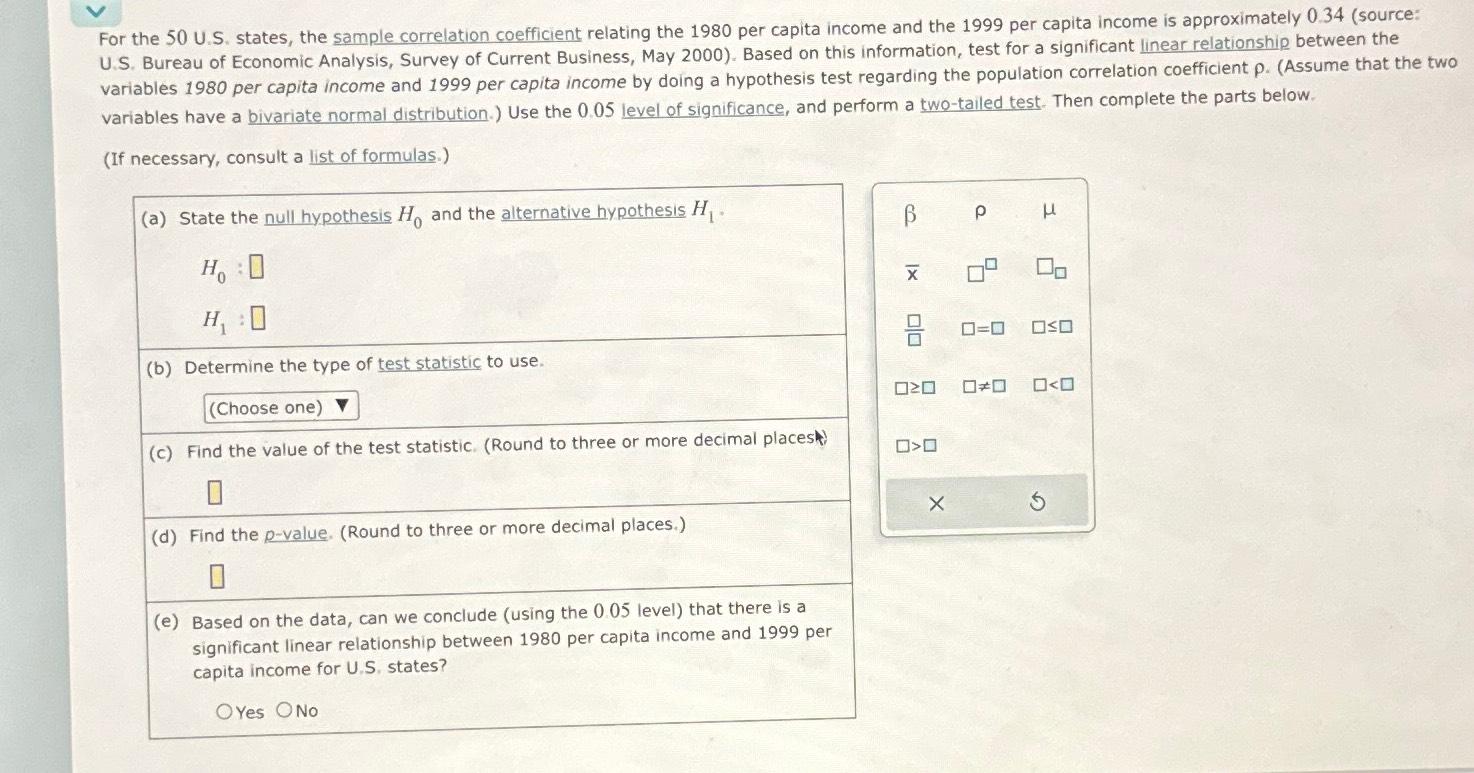 Solved For the 50 ﻿U.S. ﻿states, the sample correlation | Chegg.com