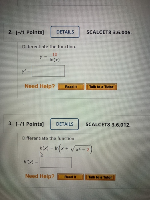 Solved 2. [-/1 Points] DETAILS SCALCET8 3.6.006. | Chegg.com