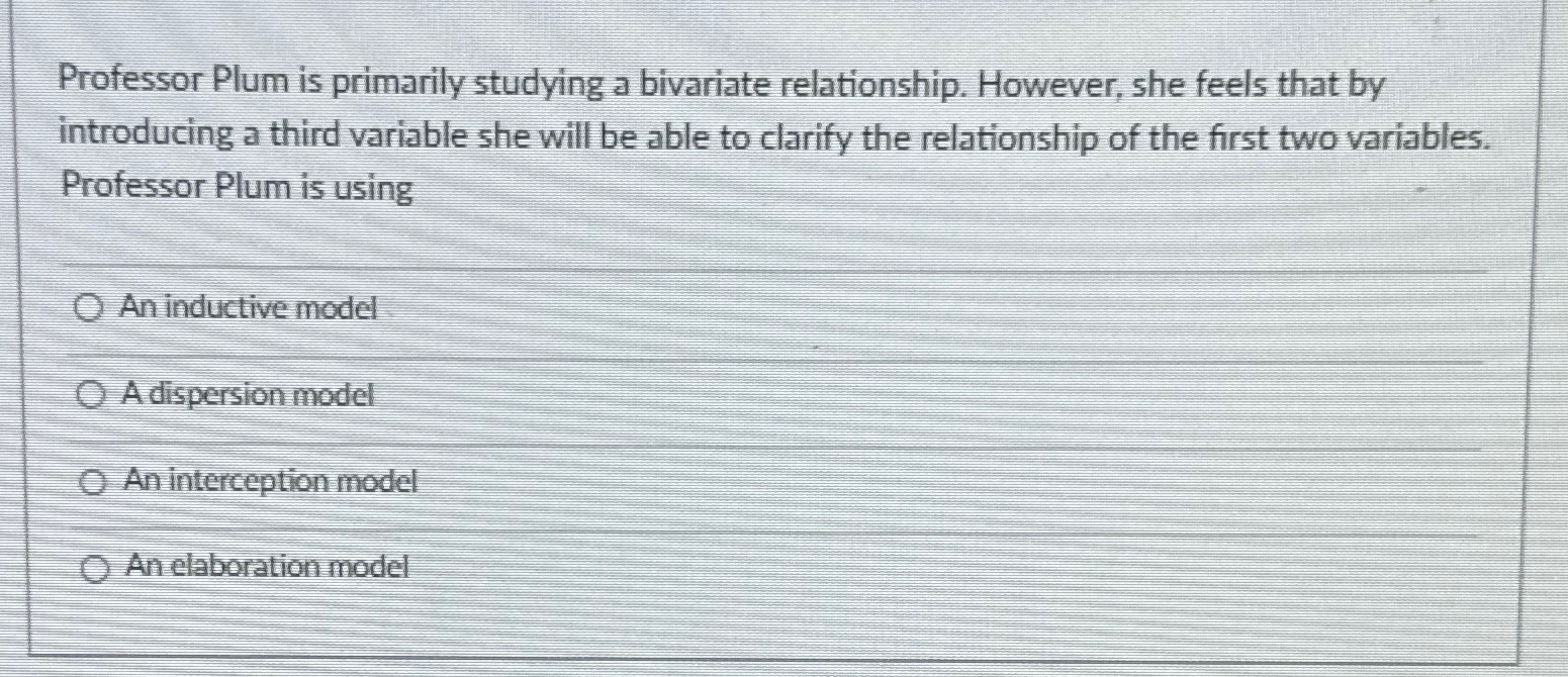 Solved Professor Plum is primarily studying a bivariate | Chegg.com