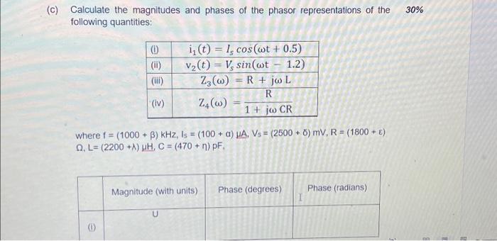 Solved (c) Calculate the magnitudes and phases of the phasor | Chegg.com