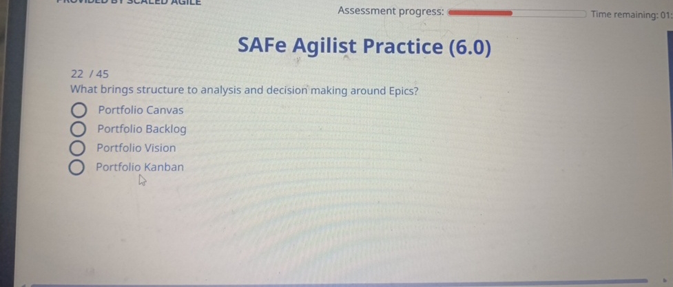 Solved Assessment progress:Time remaining: 01:SAFe Agilist | Chegg.com