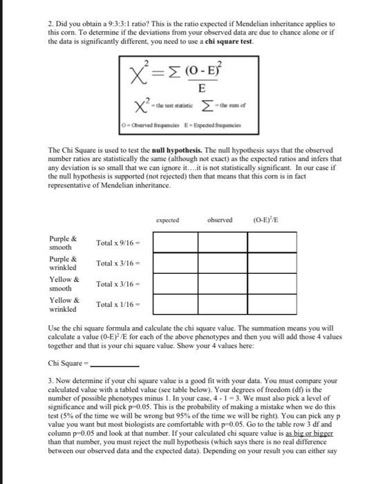 Solved CORN GENETICS CHI SQUARE ANALYSIS In this exercise, | Chegg.com