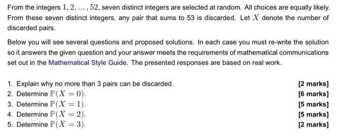 Solved From the integers 1,2,…,52, seven distinct integers | Chegg.com Solved From the integers 1,2,…,52, seven distinct integers | Chegg.com