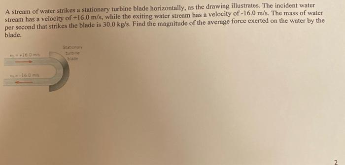 Solved A stream of water strikes a stationary turbine blade | Chegg.com