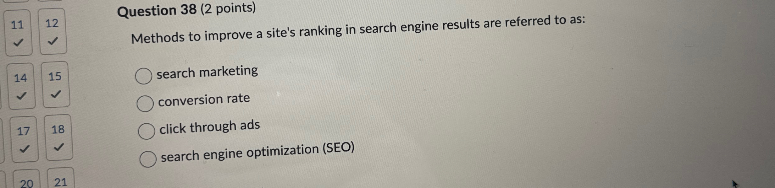 Solved Question 38 (2 ﻿points)Methods to improve a site's | Chegg.com