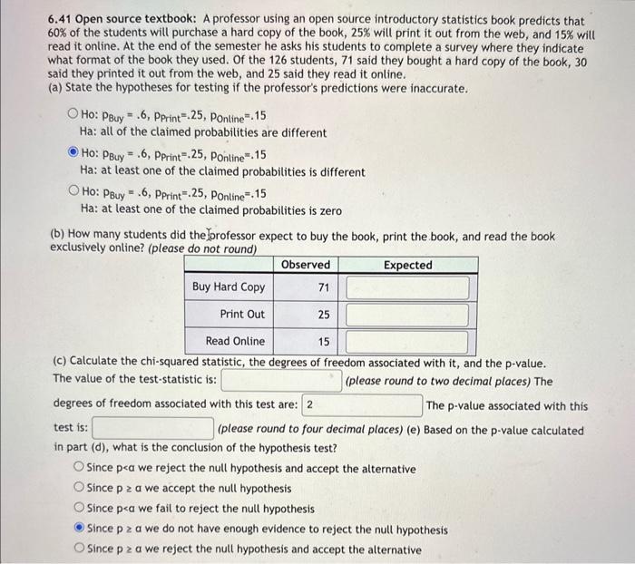 Solved 6.41 Open source textbook: A professor using an open | Chegg.com