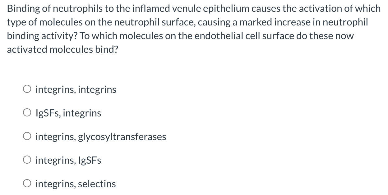 Solved Binding of neutrophils to the inflamed venule | Chegg.com