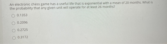 Solved An electronic chess game has a useful life that is | Chegg.com