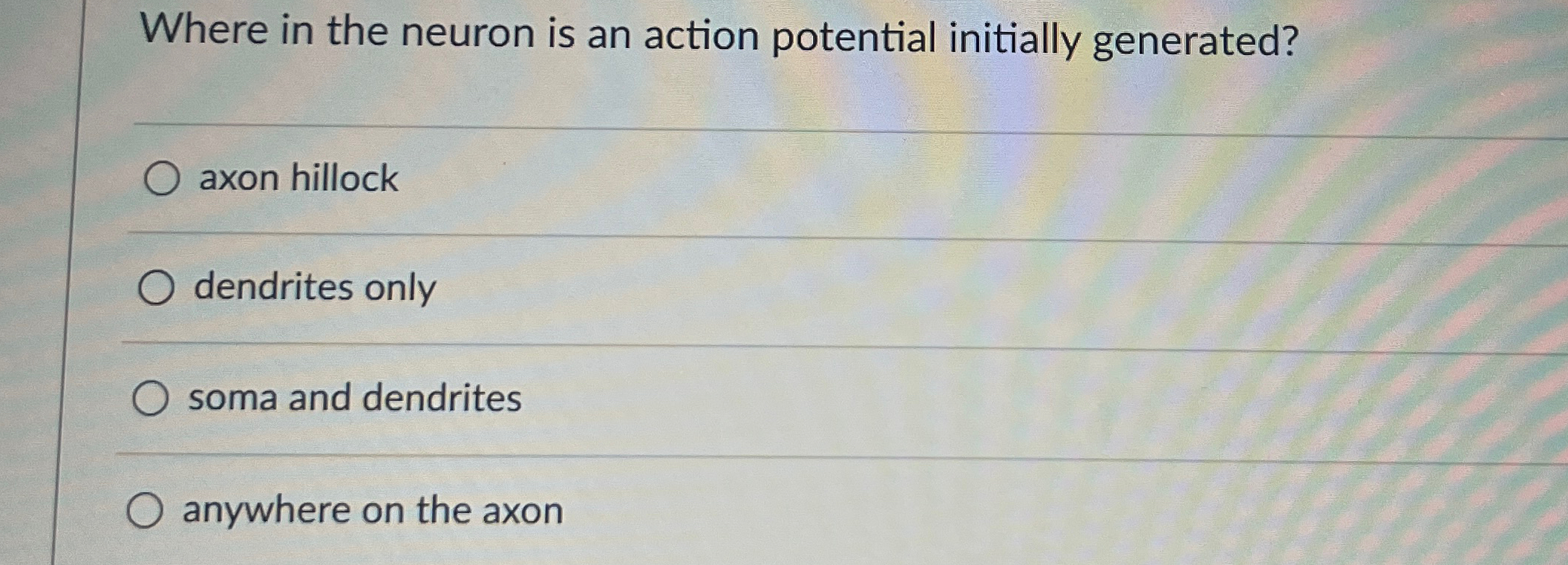 Solved Where in the neuron is an action potential initially | Chegg.com