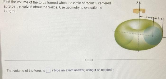 Solved Find the volume of the torus formed when the circle | Chegg.com