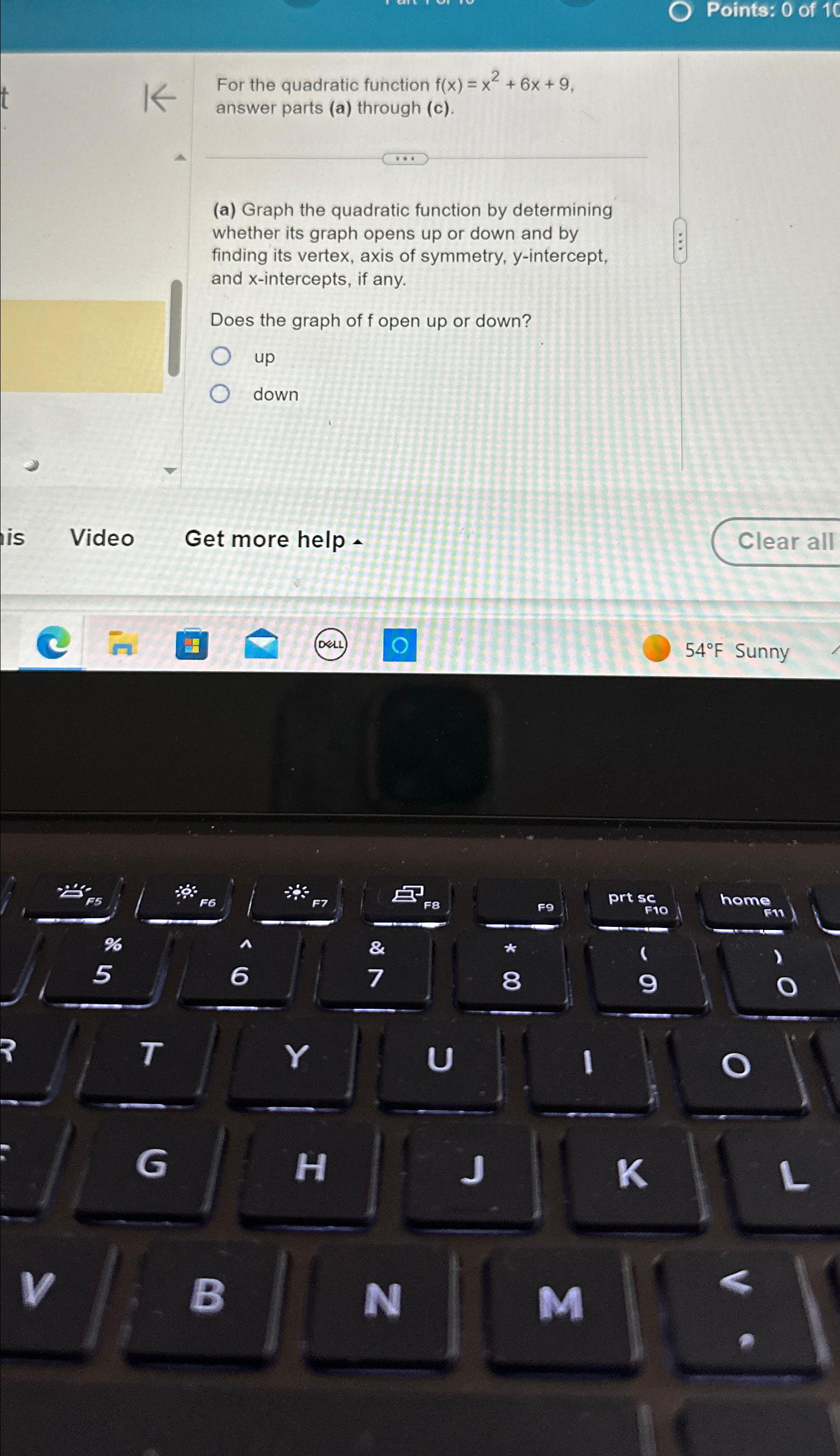Solved Points: 0 ﻿of 10For the quadratic function | Chegg.com