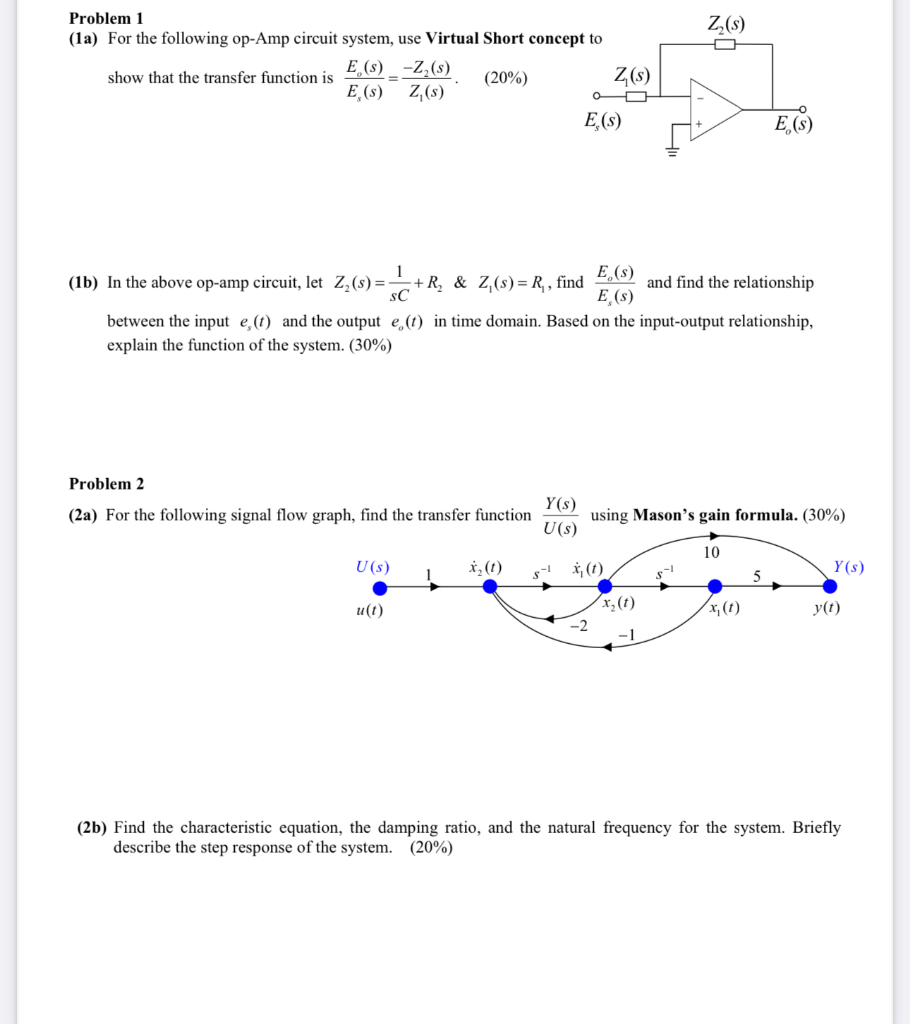 Solved Problem 1(1a) ﻿For the following op-Amp circuit | Chegg.com