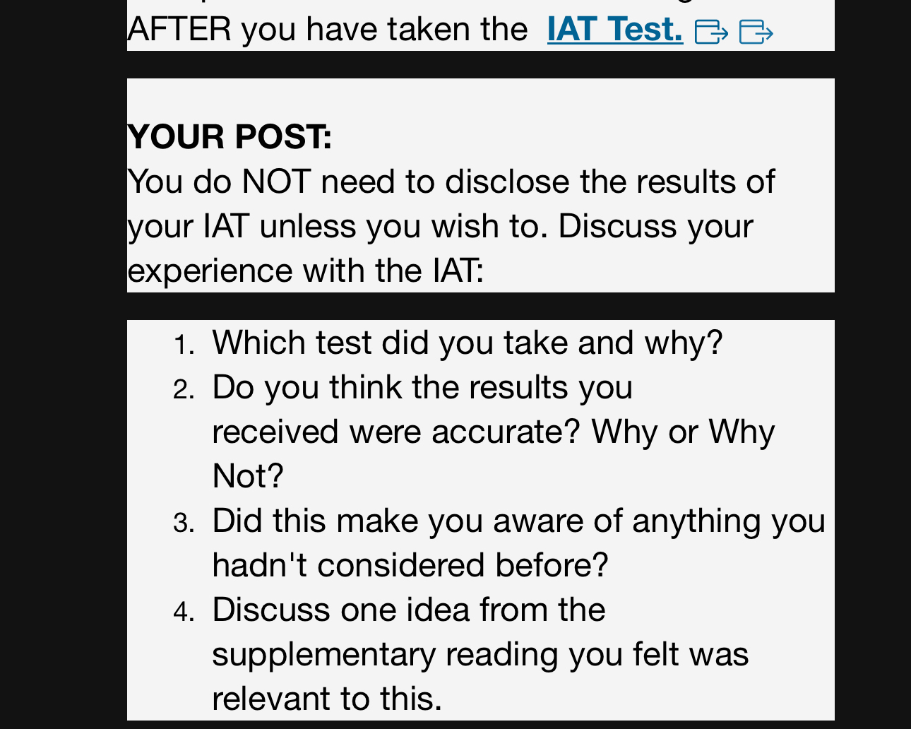 Solved AFTER you have taken the IAT Test.YOUR POST:You do | Chegg.com
