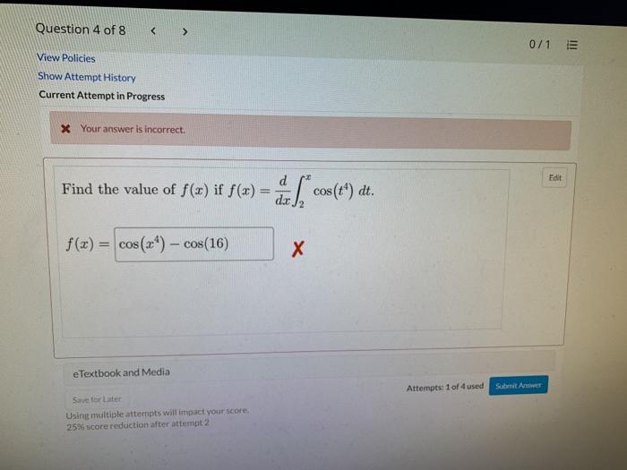 Solved find the value of fx if fx = d/dx integral 2 to x | Chegg.com