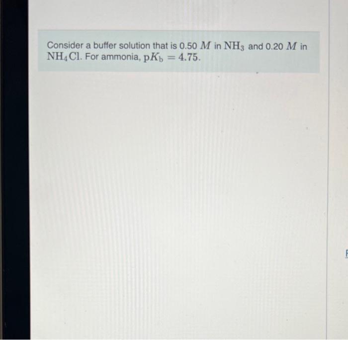 Solved Consider a buffer solution that is 0.50 M in NH3 and | Chegg.com