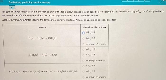 Solved Qualitatively predicting reaction entropy For each | Chegg.com