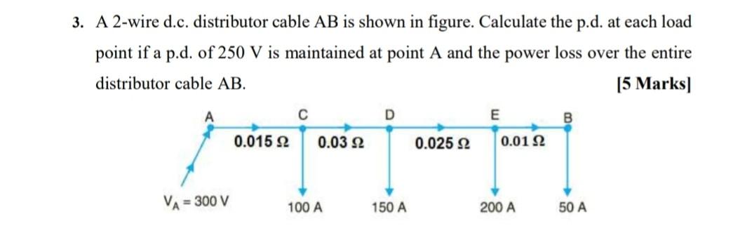 Solved 3. A 2-wire d.c. distributor cable AB is shown in | Chegg.com