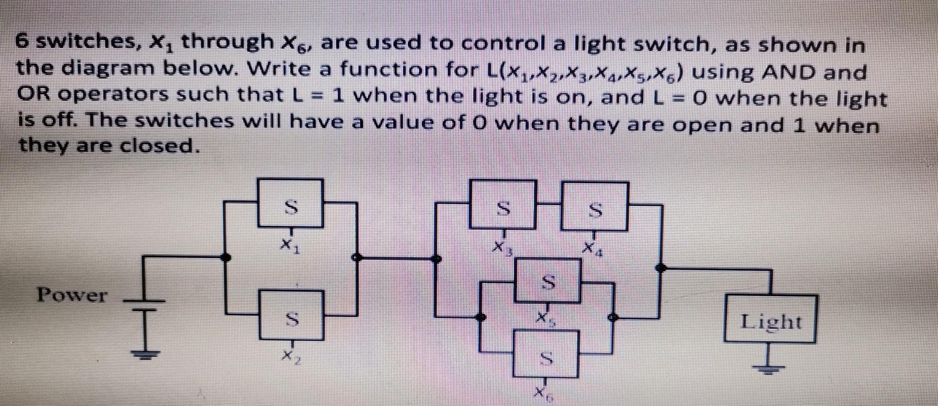 Solved 6 switches, x1 through x6, are used to control a | Chegg.com
