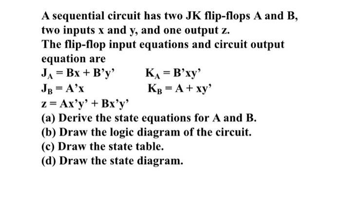 Solved A sequential circuit has two JK flip-flops A and B, | Chegg.com