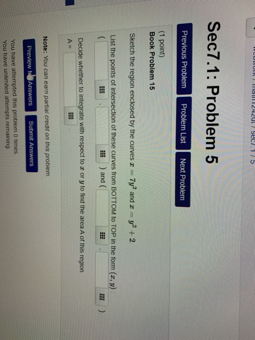 Solved laul 242ut sect Sec7.1: Problem 5 Previous Problem | Chegg.com