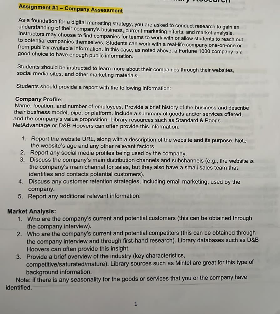 Solved Assignment #1 - ﻿Company AssessmentAs a foundation | Chegg.com