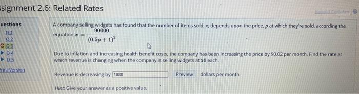 Solved isignment 2.6: Related Rates uestions A company | Chegg.com