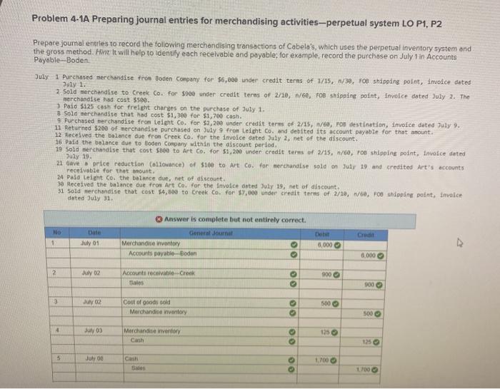 Solved Problem 4-1A Preparing journal entries for | Chegg.com