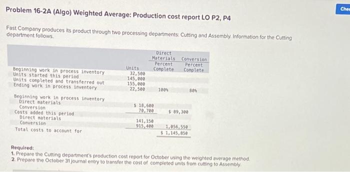 Solved Exercise 16-17 (Algo) Weighted average: Production | Chegg.com