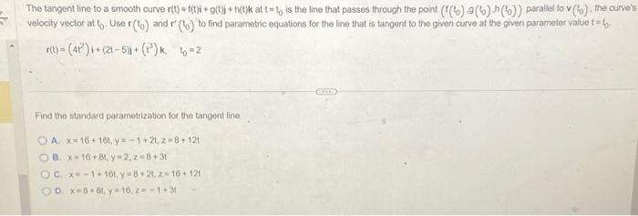 Solved The tangent line to a smooth curve | Chegg.com