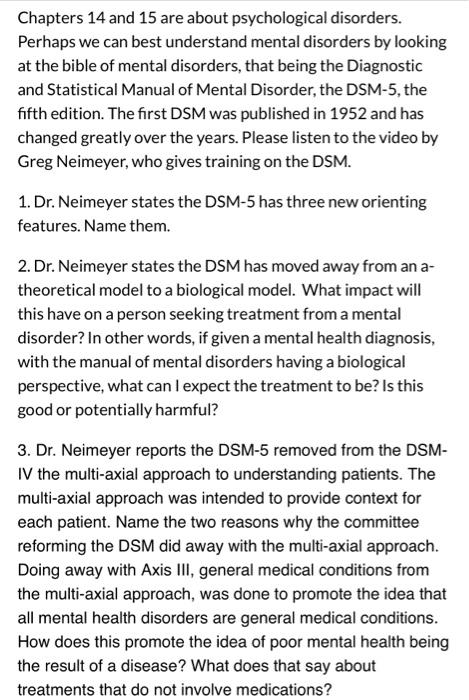 Solved Understanding the DSM-5: What Chapters 14 and 15 | Chegg.com