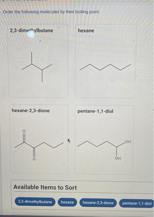 Solved Order the following molecules by their boiling | Chegg.com
