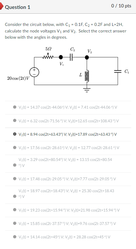 Solved Consider the circuit below, with C1=0.1F,C2=0.2F ﻿and | Chegg.com