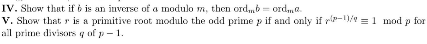 Solved IV. Show that if b is an inverse of a modulo m, then | Chegg.com