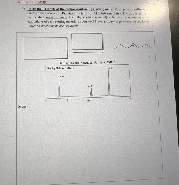 Solved 7) Using the 'H NMR of the carbon-containing starting | Chegg.com