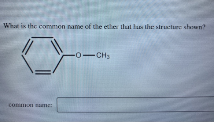 Solved What is the common name of the ether that has the | Chegg.com