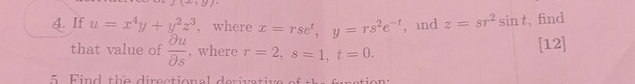 Solved If u=x4y+y2z3, ﻿where x=rset,y=rs2e-t, ﻿and | Chegg.com