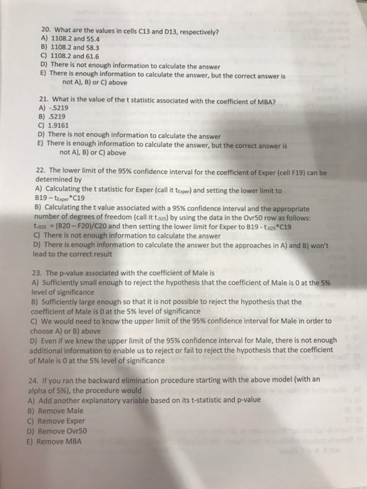 Solved Below is the partial computer output for a multiple l | Chegg.com