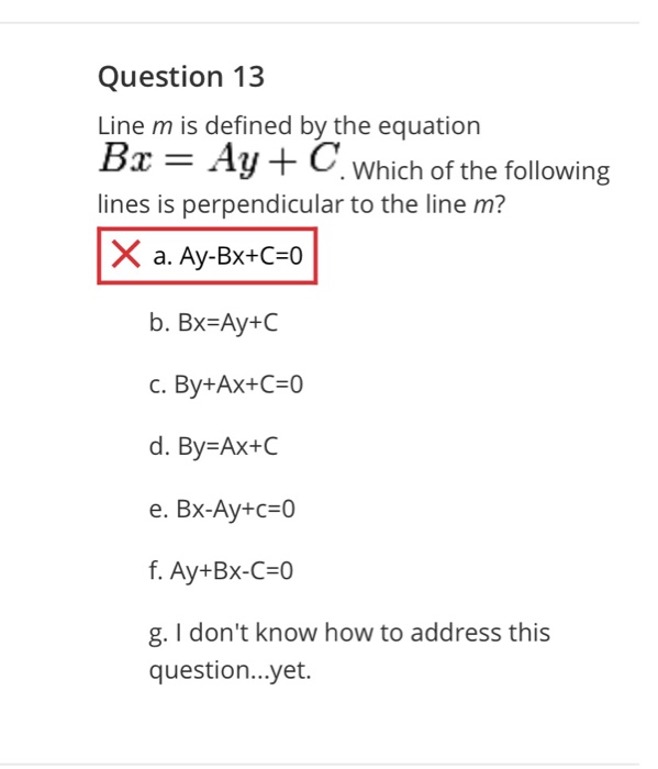 Solved Question 13 Line m is defined by the equation Bx AyC | Chegg.com