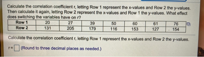 Solved Calculate the correlation coefficient r, letting Row | Chegg.com