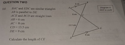 Solved QUESTION TWO(a) ﻿BAC and EDC are similar triangles AB | Chegg.com