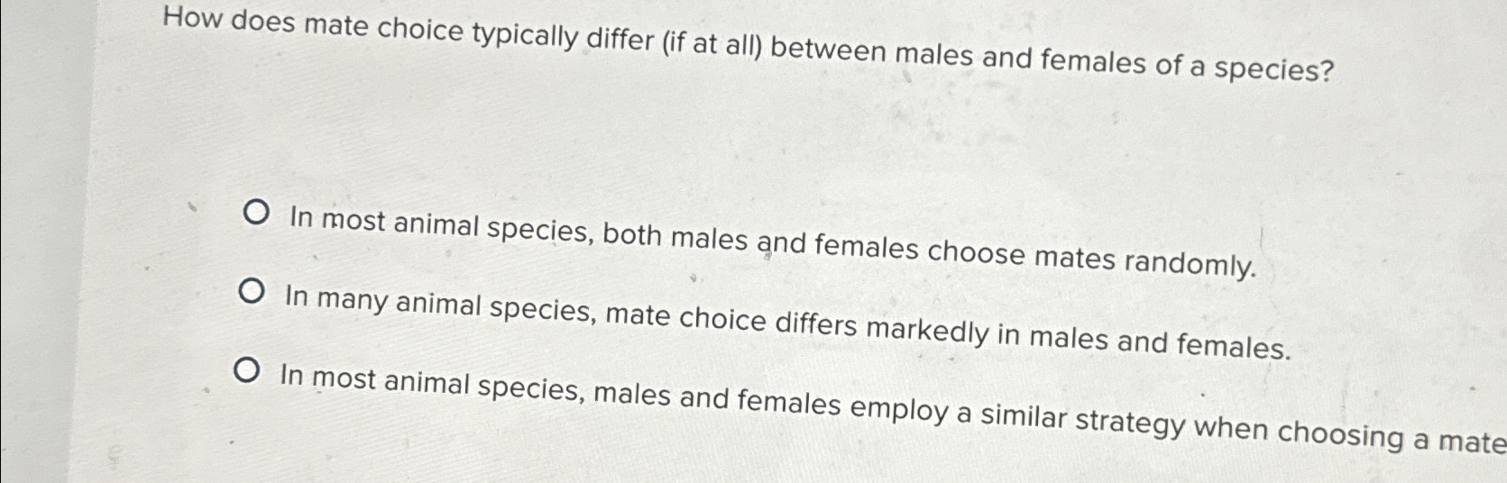 Solved How does mate choice typically differ (if at all) | Chegg.com