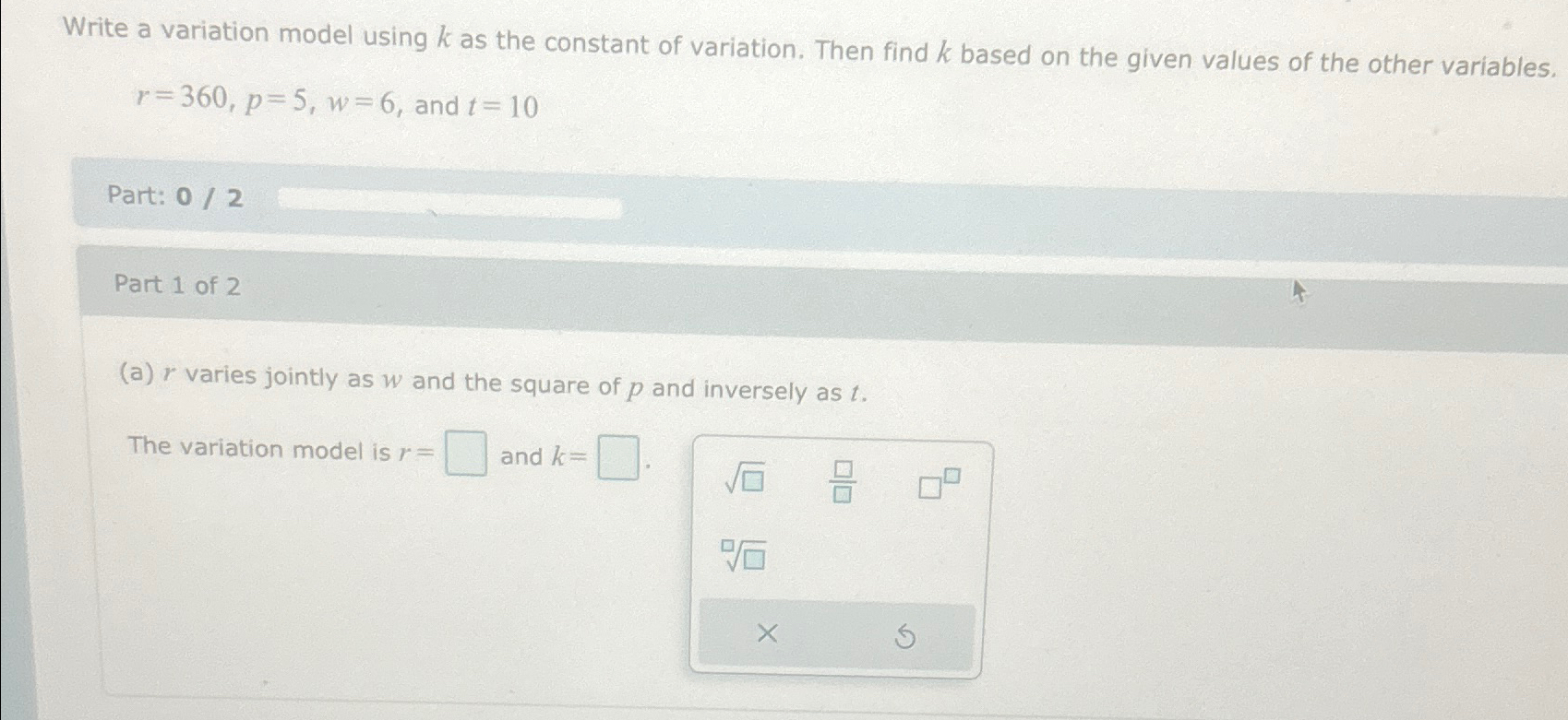 Solved Write a variation model using k ﻿as the constant of | Chegg.com