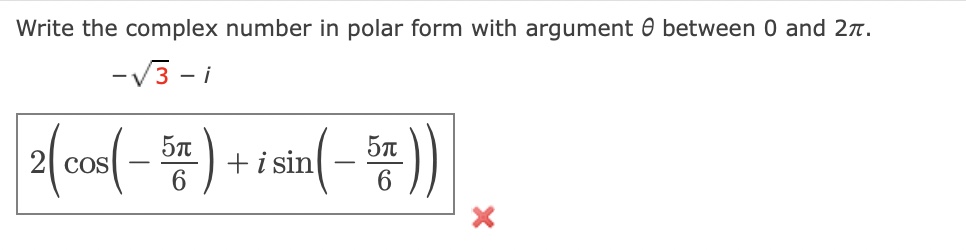 Solved Write the complex number in polar form with argument | Chegg.com