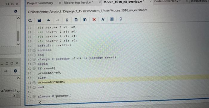 Solved module Moore_1010_no_overlap (w, olook, reset, | Chegg.com