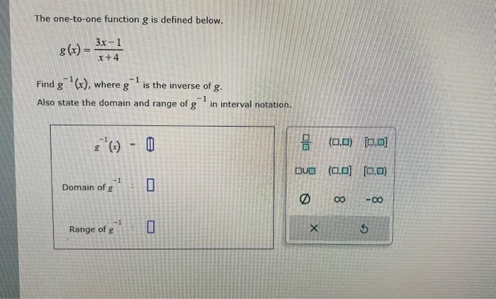 Solved The one-to-one function g is defined below. | Chegg.com