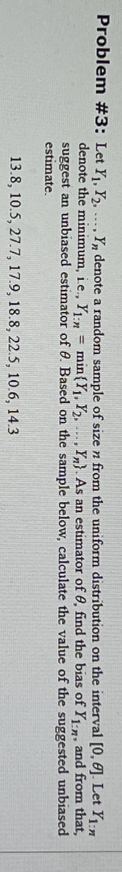 Solved Problem #3: Let Y1,Y2,dots,Yn ﻿denote a random sample | Chegg.com