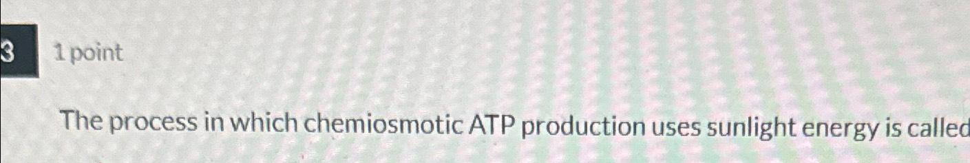 Solved 31 ﻿pointThe process in which chemiosmotic ATP | Chegg.com