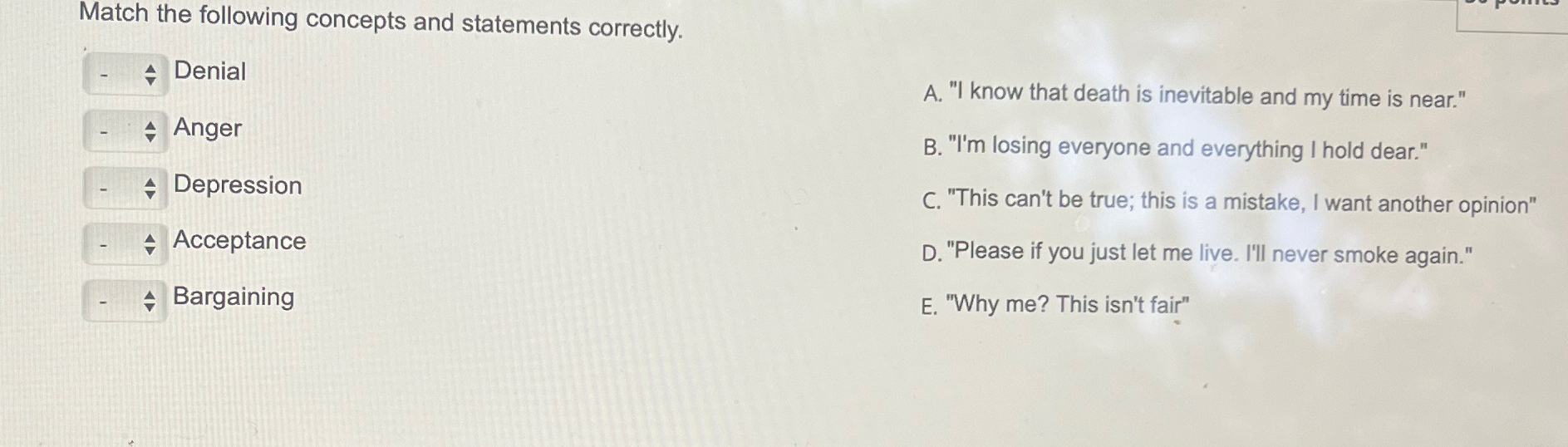 Solved Match the following concepts and statements | Chegg.com