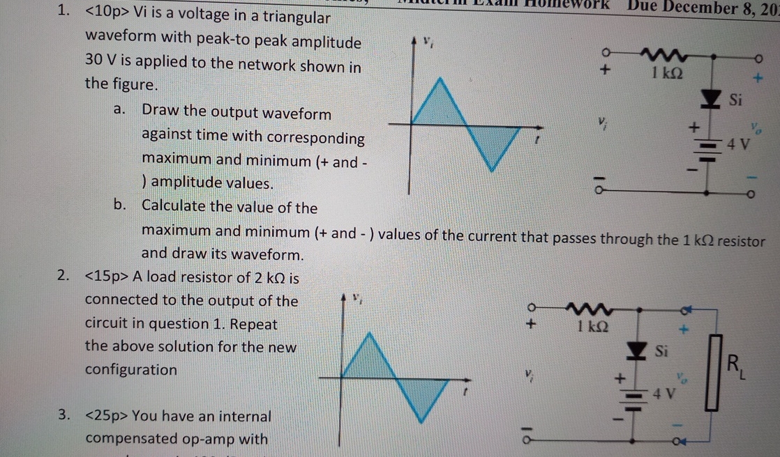 Solved Vi ﻿is a voltage in a triangular waveform with | Chegg.com