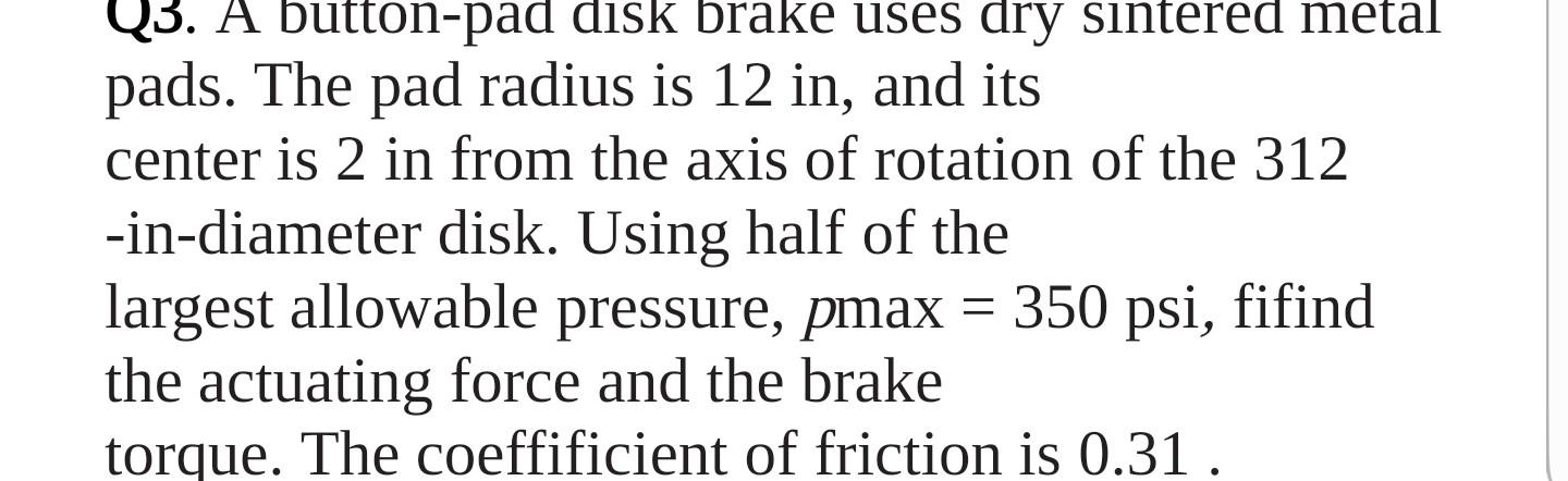 Solved The pad radius is 1/2 in... And its center is 2 in | Chegg.com